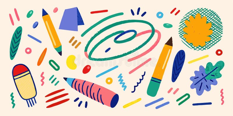 Crayon Doodle & Brush Stroke Vector Collection Stock Vector ...