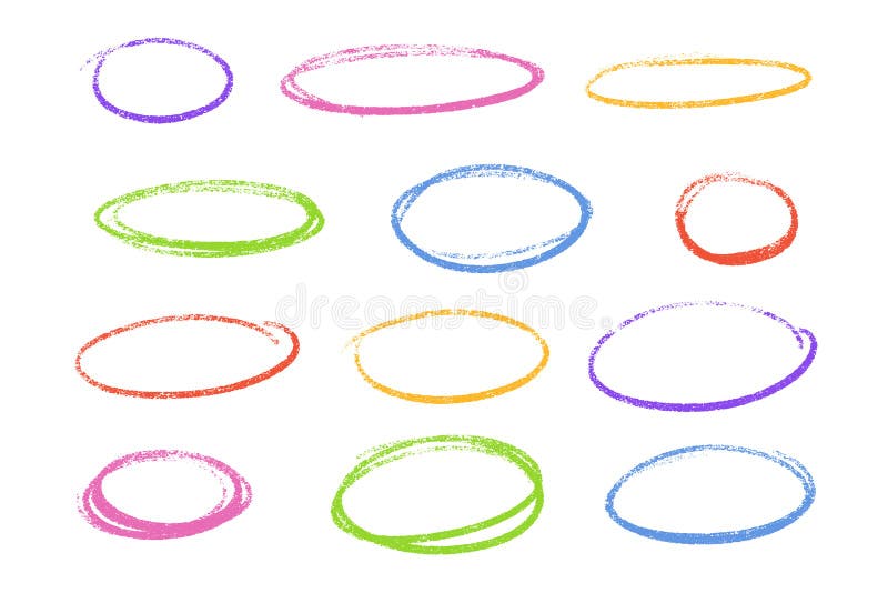 Crayon Ellipse Highlight Chalk Collection. Oval Outlines with Grainy ...