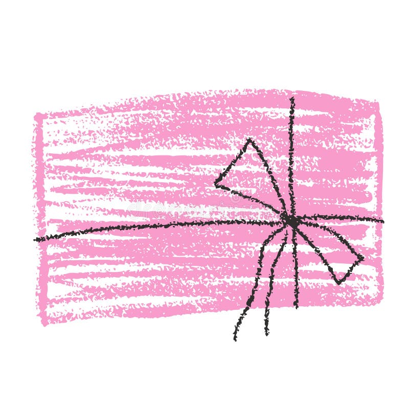 Crayon Gift Box. Festive Chalk Drawing Present with Ribbon. Holiday ...