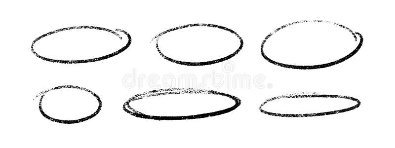 Crayon Highlight Black Oval Shapes Collection with Rough Stroke Effect ...