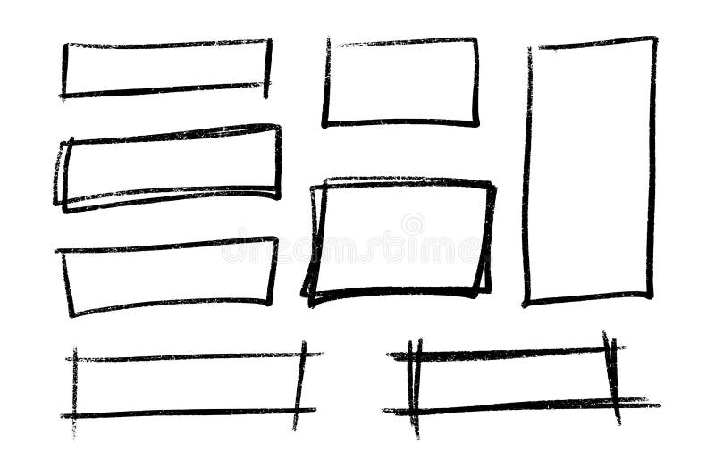 Crayon Highlight Rectangle Set - Hand Drawn Rough Shapes Sketchy Marker ...