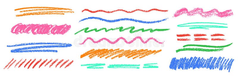 Crayon Line Stroke Vector Set. Chalk Scribble Underline Shapes ...