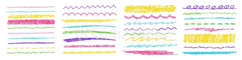 Crayon Lines and Strokes. Scrawl Separator, Chalk Textured Stroke ...
