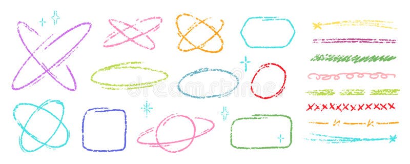 Crayon Orbits Line Stroke Vector Set. Chalk Scribble Underline Shapes ...