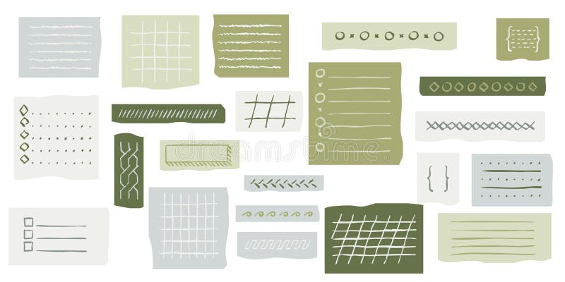 Crayon Pencil Drawn Geometric Plaid and Lined Square Patterns for Note ...