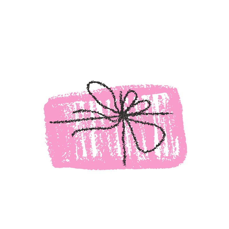 Crayon Pink Gift Box. Scribble Style Festive Present Chalk Drawing ...