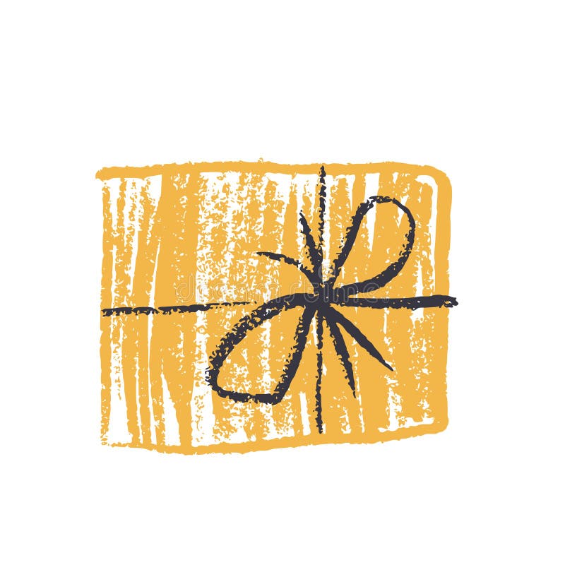 Crayon Rectangle Gift Box. Scribble Style Yellow Festive Present Chalk ...
