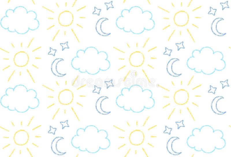 Crayon Seamless Pattern with Cute Cloud, Sun, Moon Stock Illustration ...