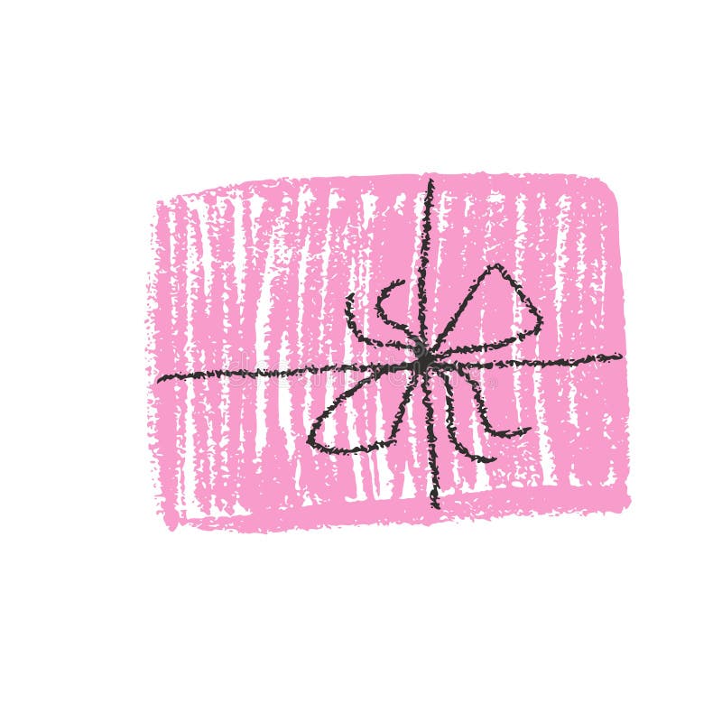 Crayon Simple Gift Box. Scribble Style Festive Present Chalk Drawing Holiday Decorative Giftbox ...
