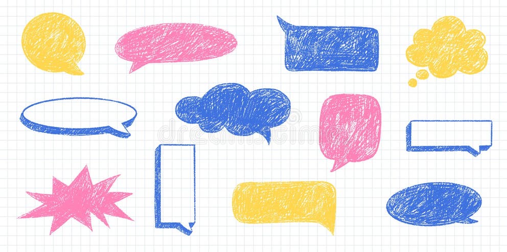 Crayon Speech Bubble Frame. Vector Chalk Talk Balloon. Colorful Dialog ...
