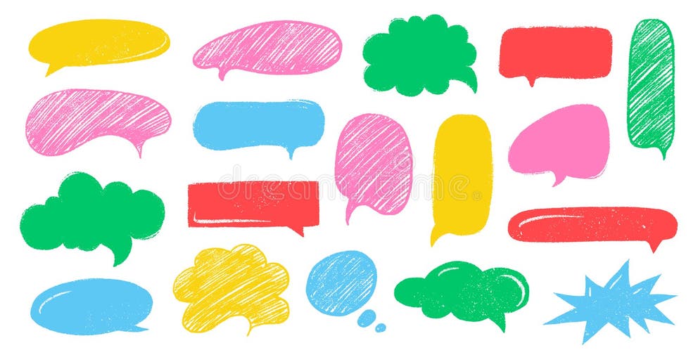 Crayon Speech Bubble Frame. Vector Chalk Talk Balloon. Colorful Dialog ...