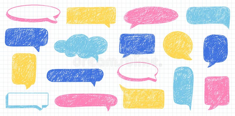 Crayon Speech Bubble Frame. Vector Chalk Talk Balloon. Colorful Dialog ...