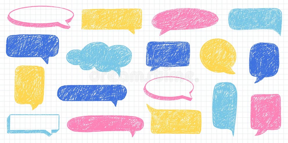 Crayon Speech Bubble Frame. Vector Chalk Talk Balloon. Colorful Dialog ...