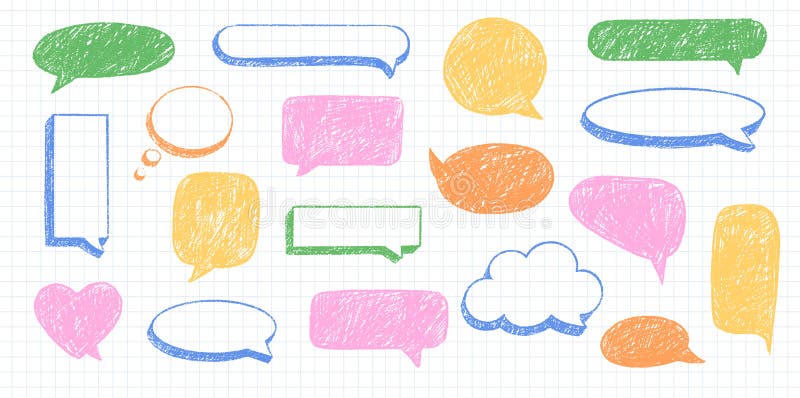 Crayon Speech Bubble Frame. Vector Chalk Talk Balloon. Colorful Dialog ...