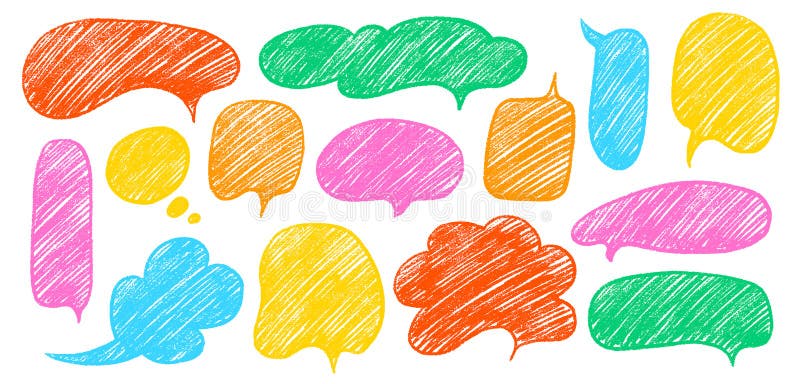 Crayon Speech Bubble Set in Bright Colors. Hand-Drawn Chalk Frames and ...