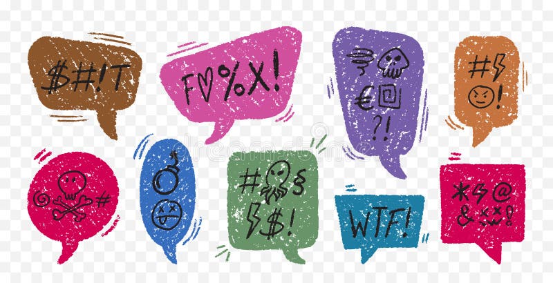 Crayon Speech Bubbles with Abstract Swear Words Vector Set. Chalk ...