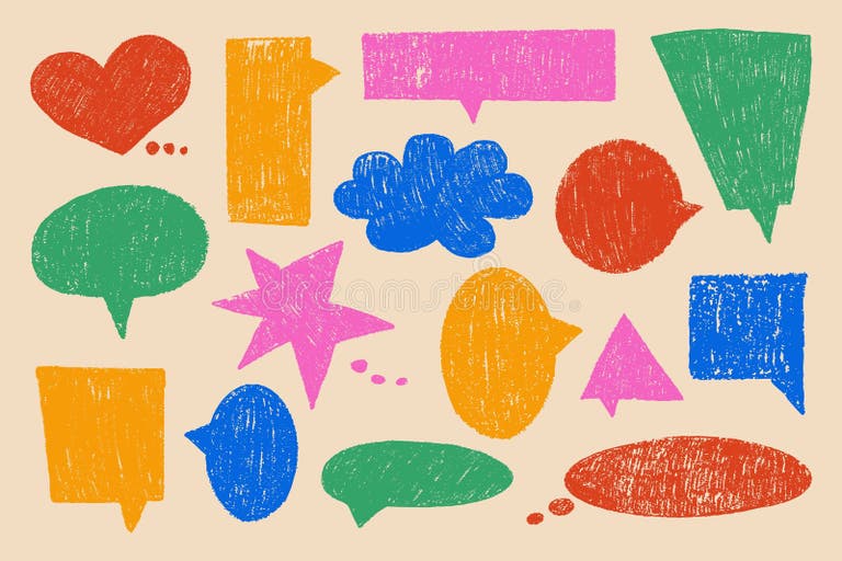 Crayon Speech Bubbles. Doodle Chalk Bubble Frame Sketch Elements for ...