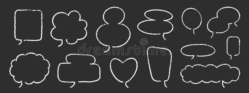 Crayon Speech Bubbles Vector Set. Chalk Scribble Talking Clouds Shapes ...
