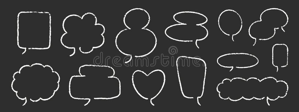 Crayon Speech Bubbles Vector Set. Chalk Scribble Talking Clouds Shapes ...