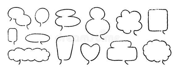 Crayon Speech Bubbles Vector Set. Chalk Scribble Talking Clouds Shapes ...