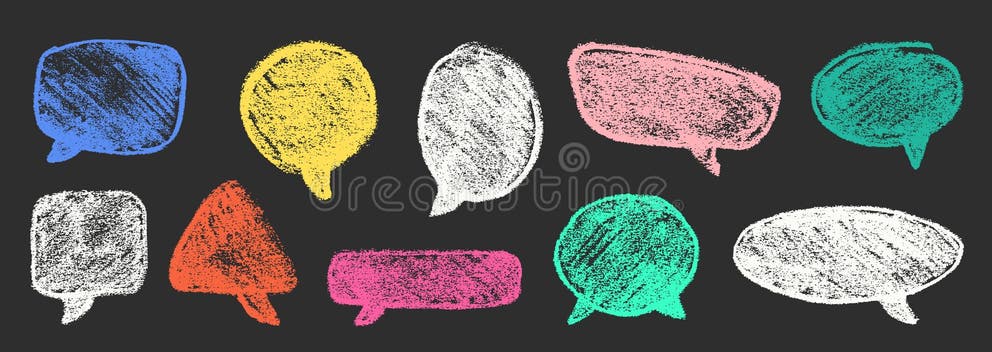 Crayon Speech Bubbles Vector Set. Chalk Scribble Talking Clouds Shapes ...