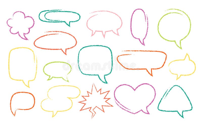 Crayon Speech Bubbles Vector Set. Chalk Scribble Talking Clouds Shapes ...