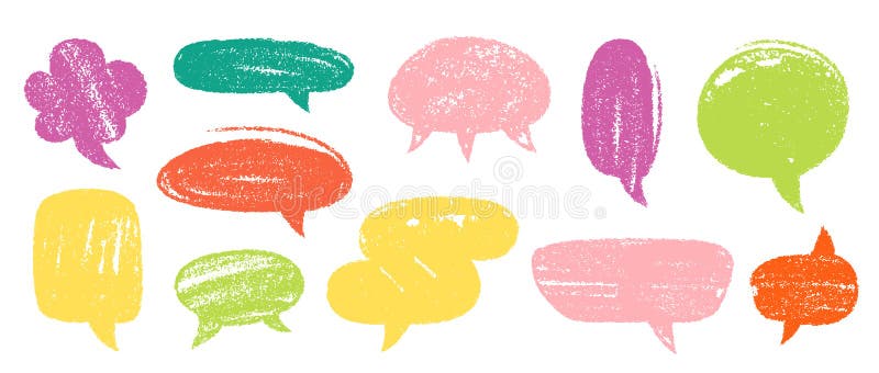 Crayon Speech Bubbles Vector Set. Chalk Scribble Talking Clouds Shapes ...