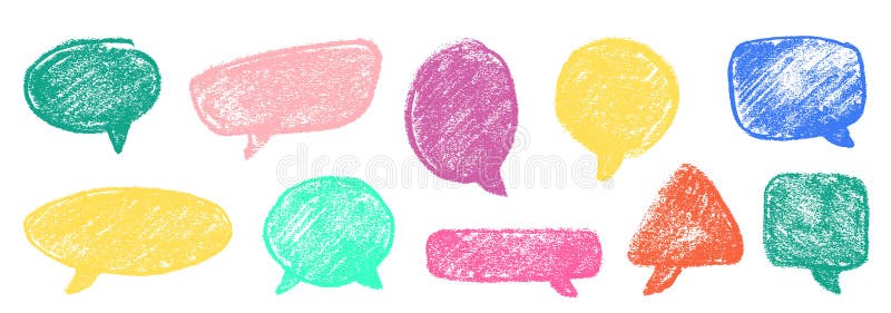 Crayon Speech Bubbles Vector Set. Chalk Scribble Talking Clouds Shapes ...