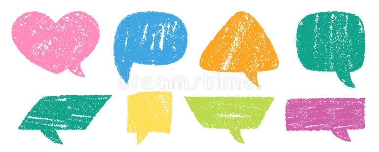 Crayon Speech Bubbles Vector Set. Chalk Scribble Talking Clouds Shapes ...