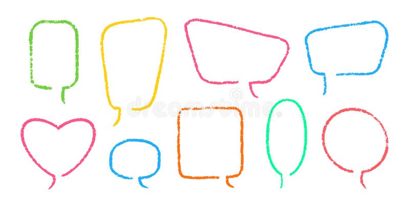 Crayon Speech Bubbles Vector Set. Chalk Scribble Talking Clouds Shapes ...