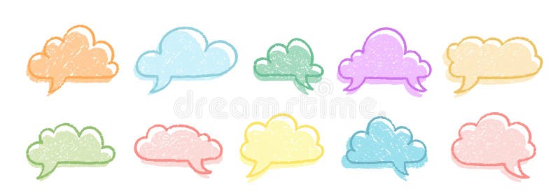 Crayon Speech Bubbles Vector Set. Chalk Scribble Talking Clouds Shapes ...