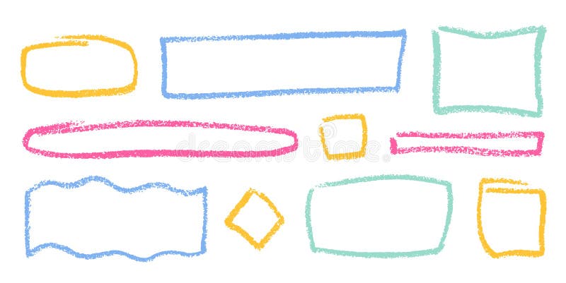 Crayon Square Shapes Vector Set. Chalk Scribble Rectangle Highlight ...