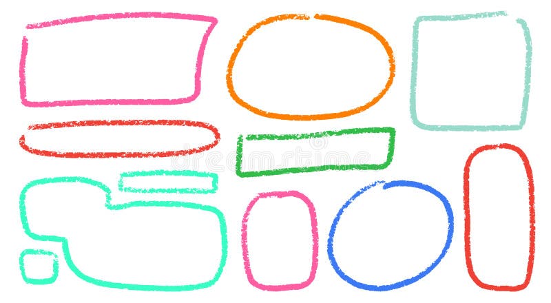 Crayon Square Shapes Vector Set. Chalk Scribble Rectangle Highlight ...