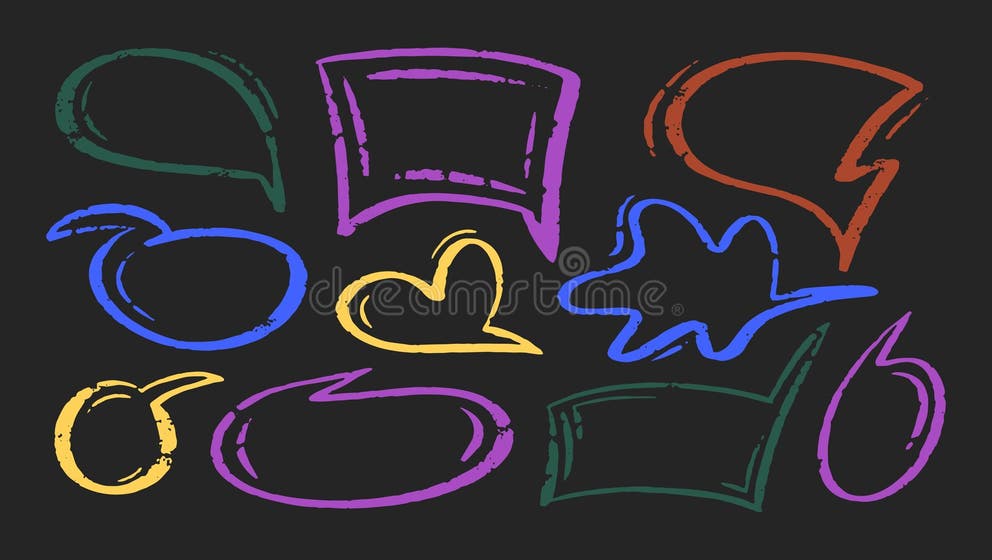 Chalk Color Speech Bubble Set. Crayon Dialogue Cloud Frame by Pencil on ...