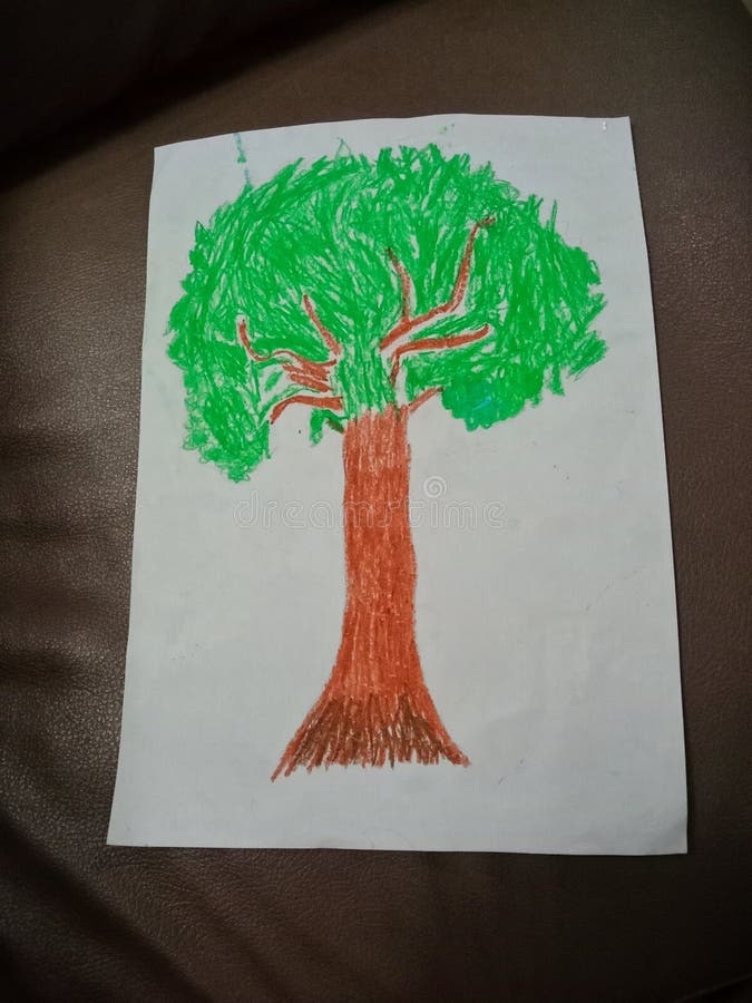 Crayon tree from kid stock image. Image of green, nature - 269511107