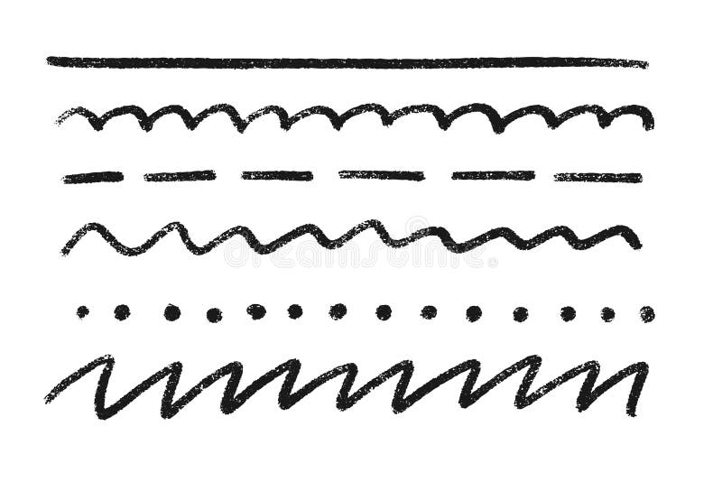 Crayon Underline Set of Black Textured Strokes with Rough Brush Effect ...