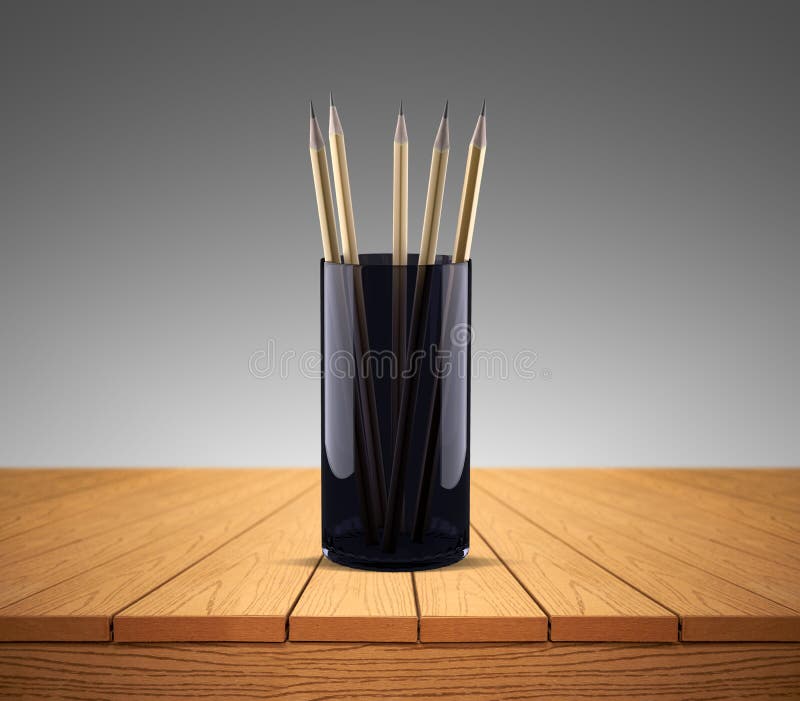 Crayons Dans Un Verre Sur Une Table En Bois Illustration Stock ...