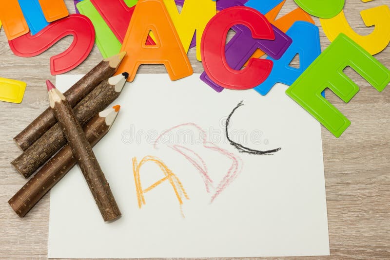 Crayons and letters stock photo. Image of write, exercises - 46147460