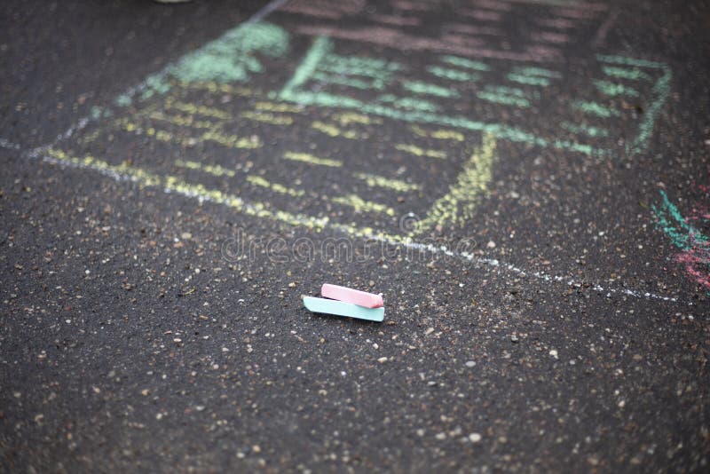 Crayons Lie on the Asphalt. Stock Photo - Image of green, blue: 191694368