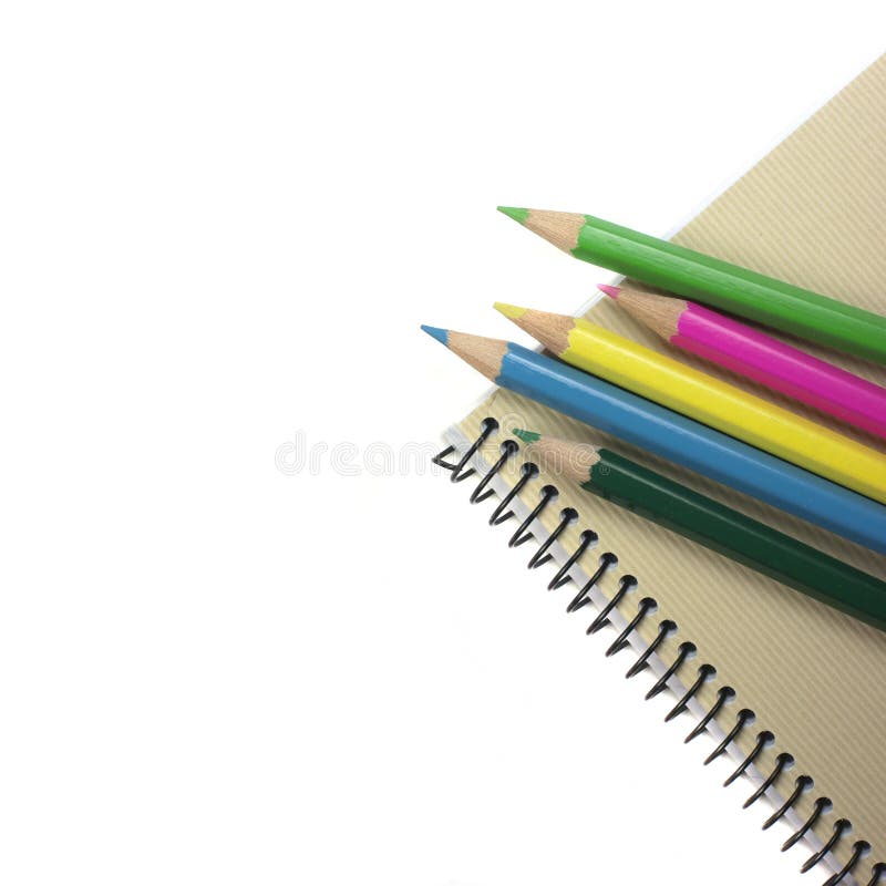Crayons. Notepad. stock image. Image of notebook, green - 33728153