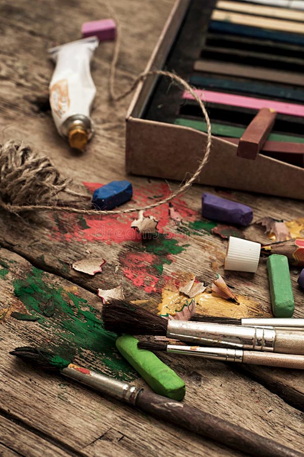Crayons and Paints for Painting Stock Image - Image of sample, work ...