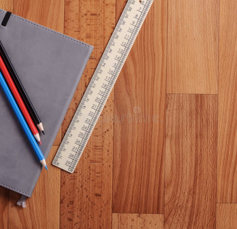 Crayons, a Ruler and Notepad Closeup Stock Photo - Image of marker ...