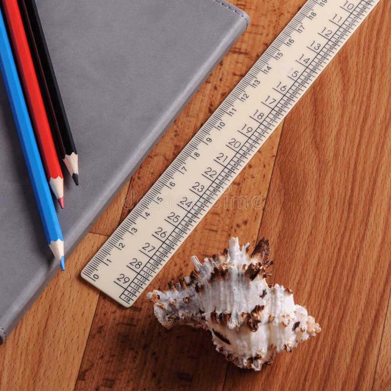 Crayons, a Ruler and Notepad Closeup Stock Image - Image of group ...