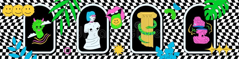 Crazy Acid Collage of Stylized Sculptures. Stock Vector - Illustration ...