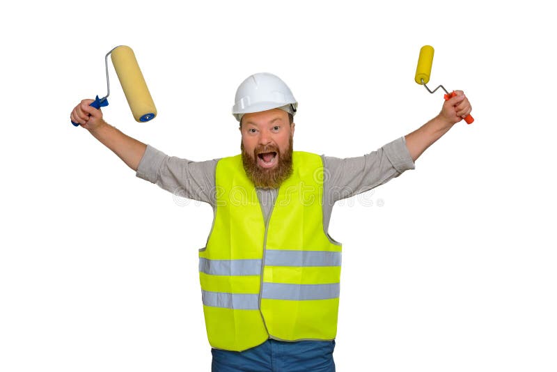 Crazy construction worker stock image. Image of beard - 34479591