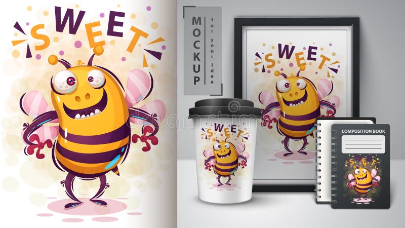 Crazy Bee - Cartoon Illustration Character. Stock Vector - Illustration ...