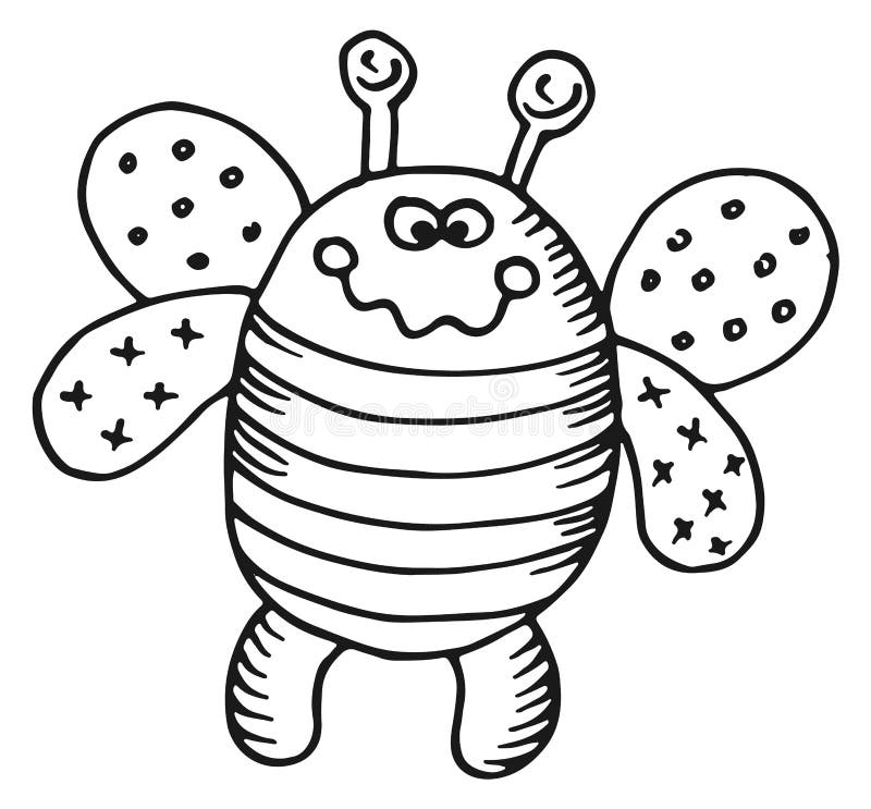 Crazy Bee Sketch. Funny Bumblebee Character Smiling Stock Vector ...