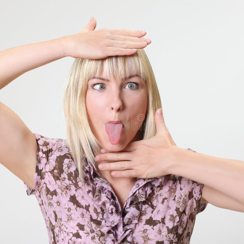 Crazy Young Blonde Woman Makes Squint for Fun Stock Image - Image of ...