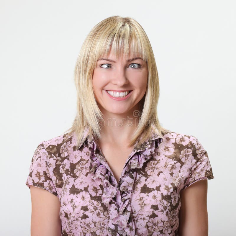 Crazy Young Blonde Woman Makes Squint for Fun Stock Photo - Image of ...
