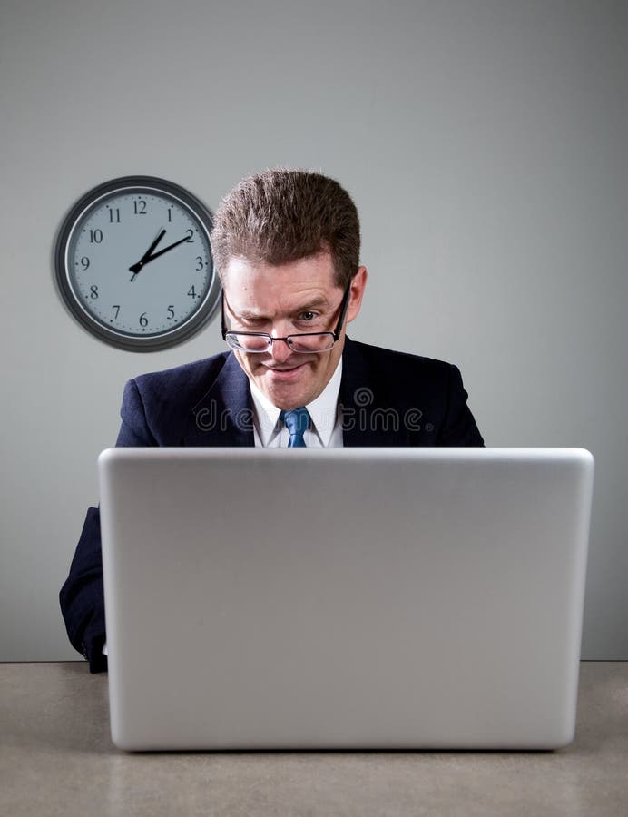 Crazy Businessman on Laptop Computer Stock Image - Image of suit ...